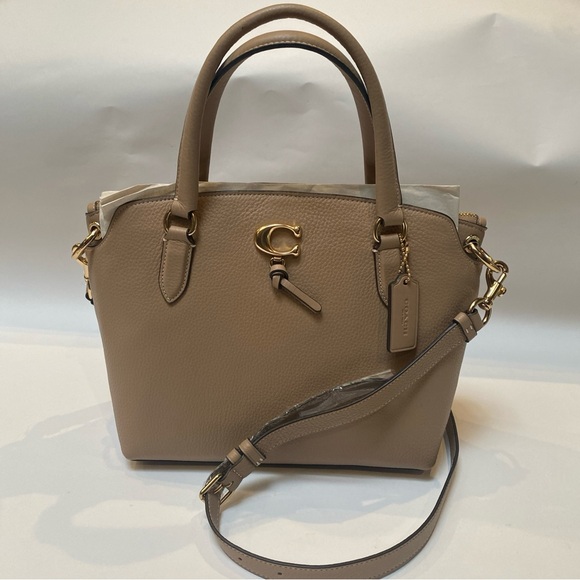 Coach | Bags | Coach Remi Satchel In Taupe Pebbled Leather Crossbody ...